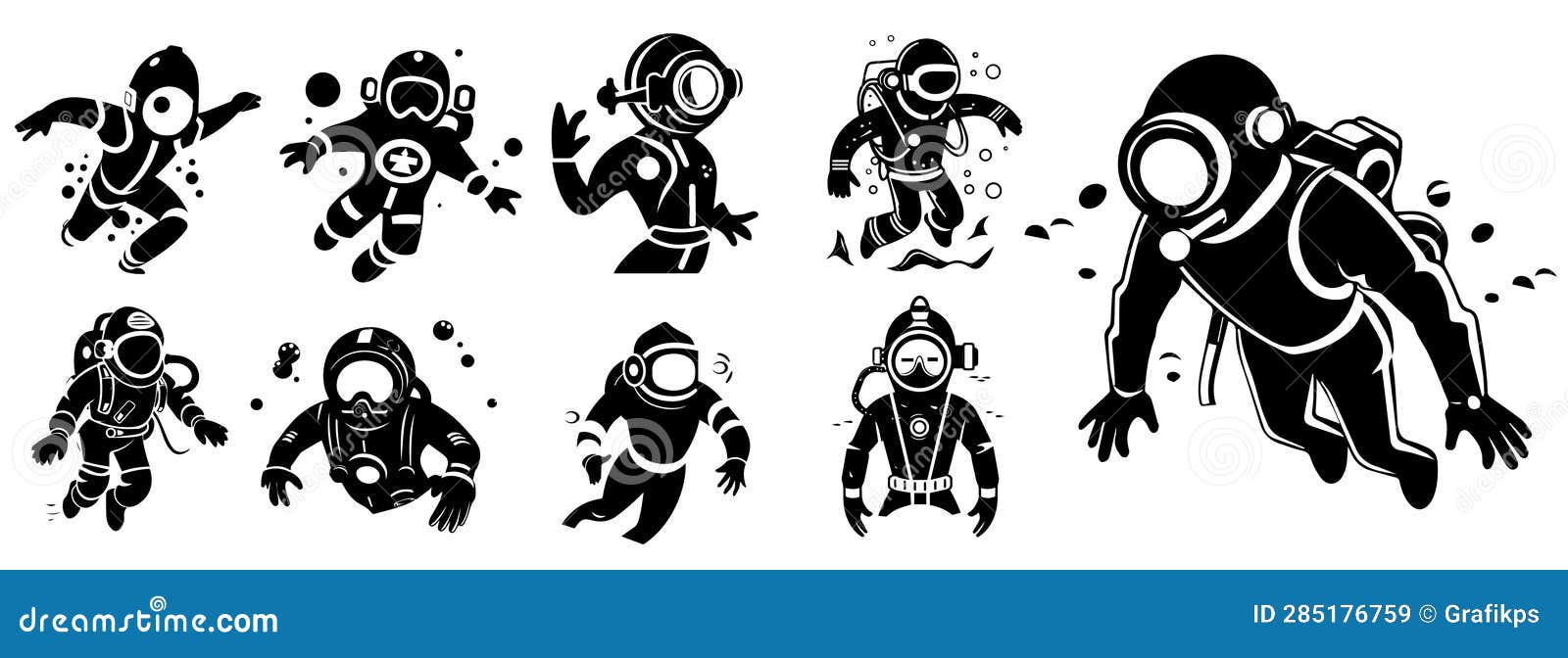 Diver, Vector Illustration on a White Background. Silhouette Shape for ...
