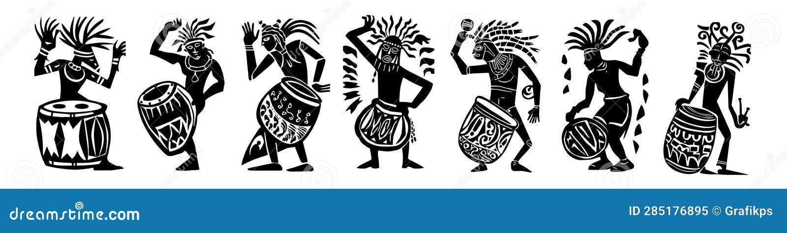 African Aztec Dancer and Musician, Vector Decoration, Illustration ...