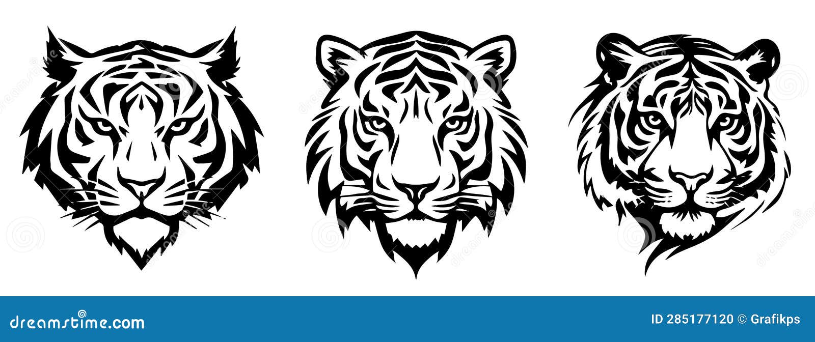 Tiger Heads Black And White Vector. Silhouette Svg Shapes Of Tigers ...