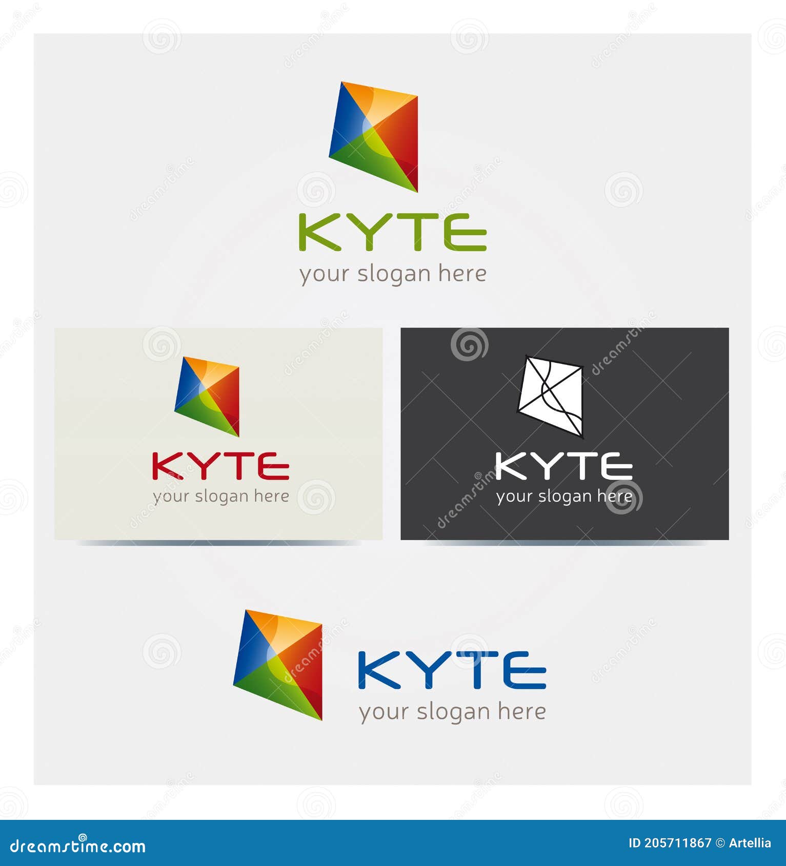 Logo Kyte Shape, Business Icon, Card Mock Up in Several Colors Stock ...