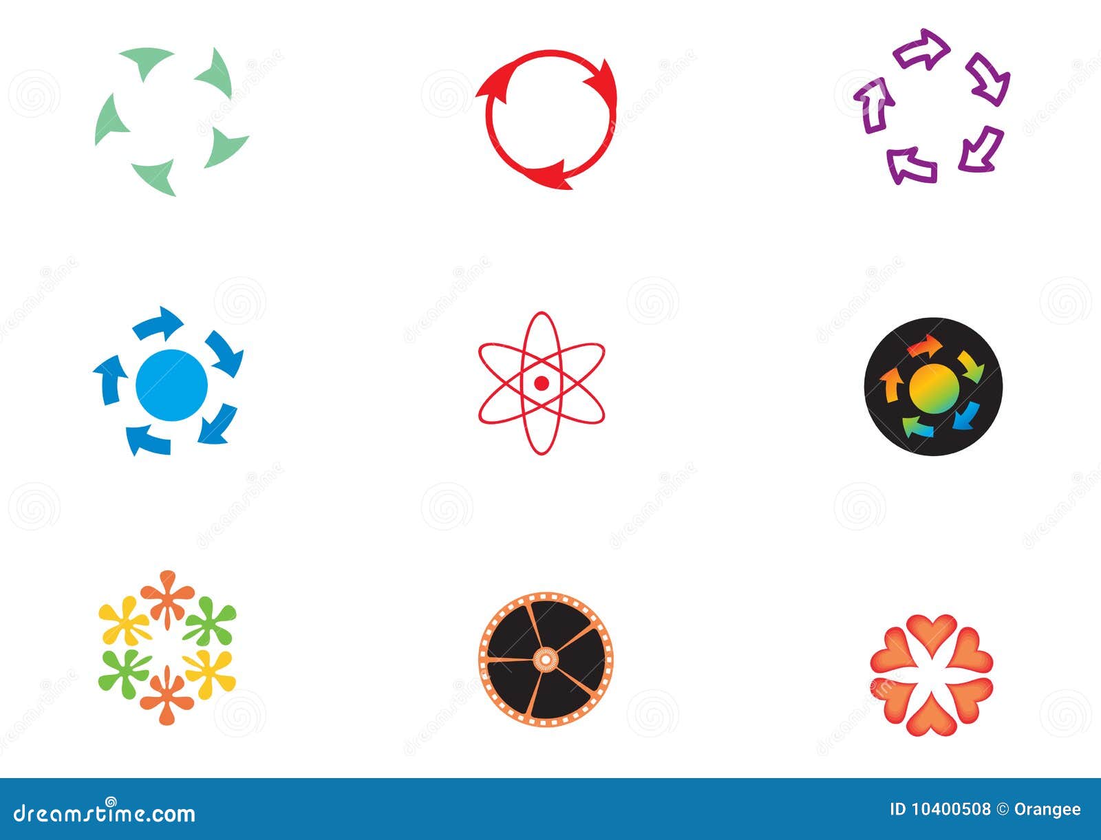 Atom Logos Set Isolated On White Background. Structure Of The Nucleus ...