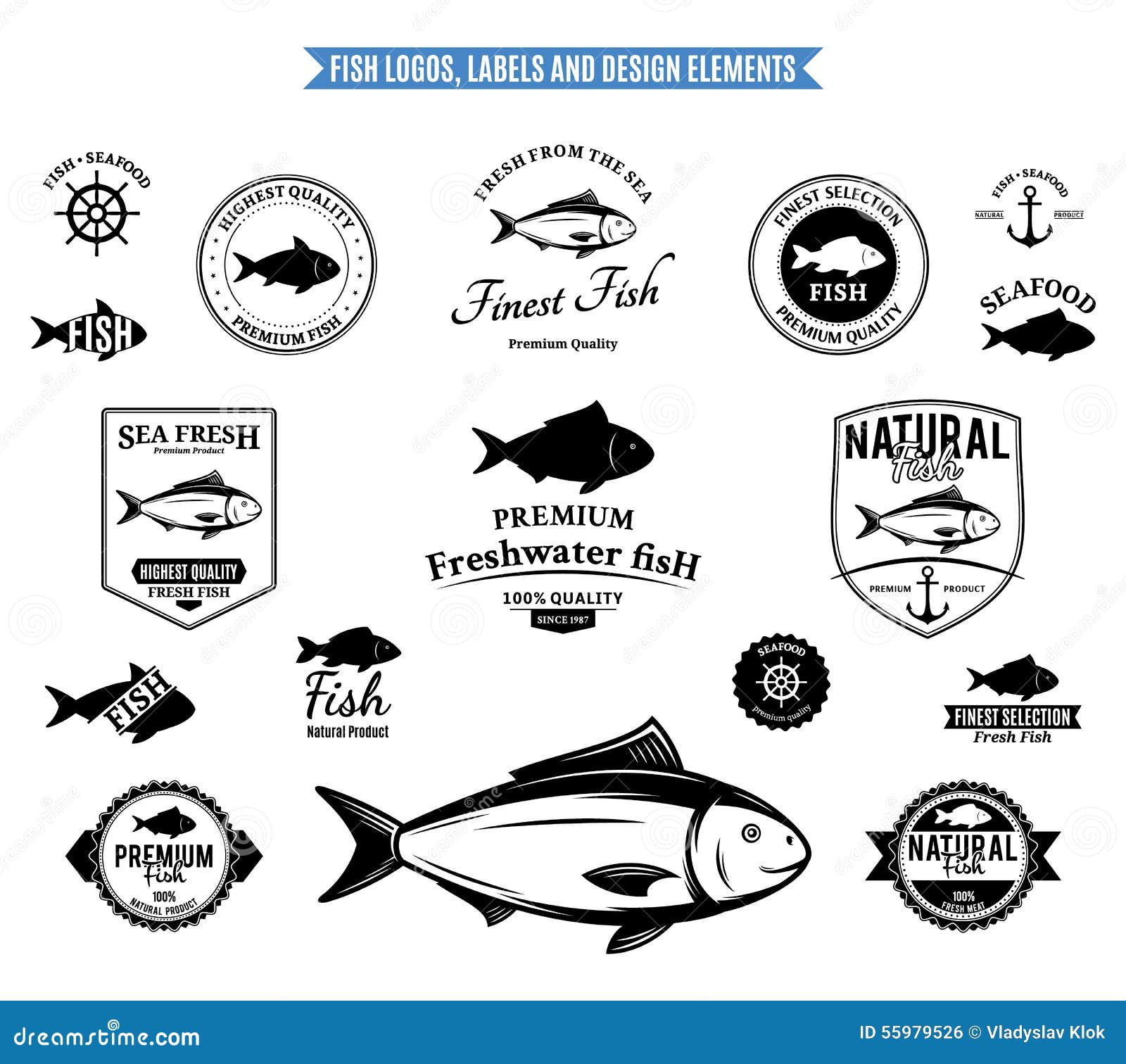 Logos Del Pesce, Etichette Ed Elementi Di Progettazione Illustrazione ...