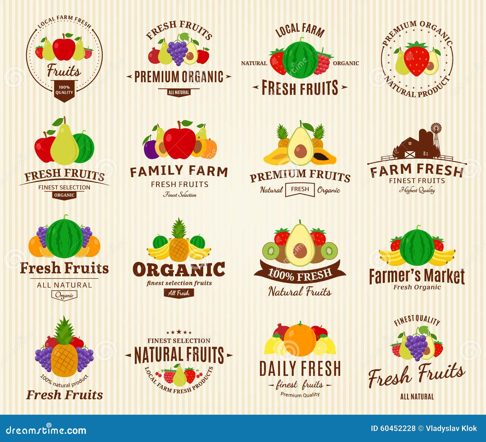 Logos Di Frutti, Etichette Ed Elementi Di Progettazione Illustrazione ...