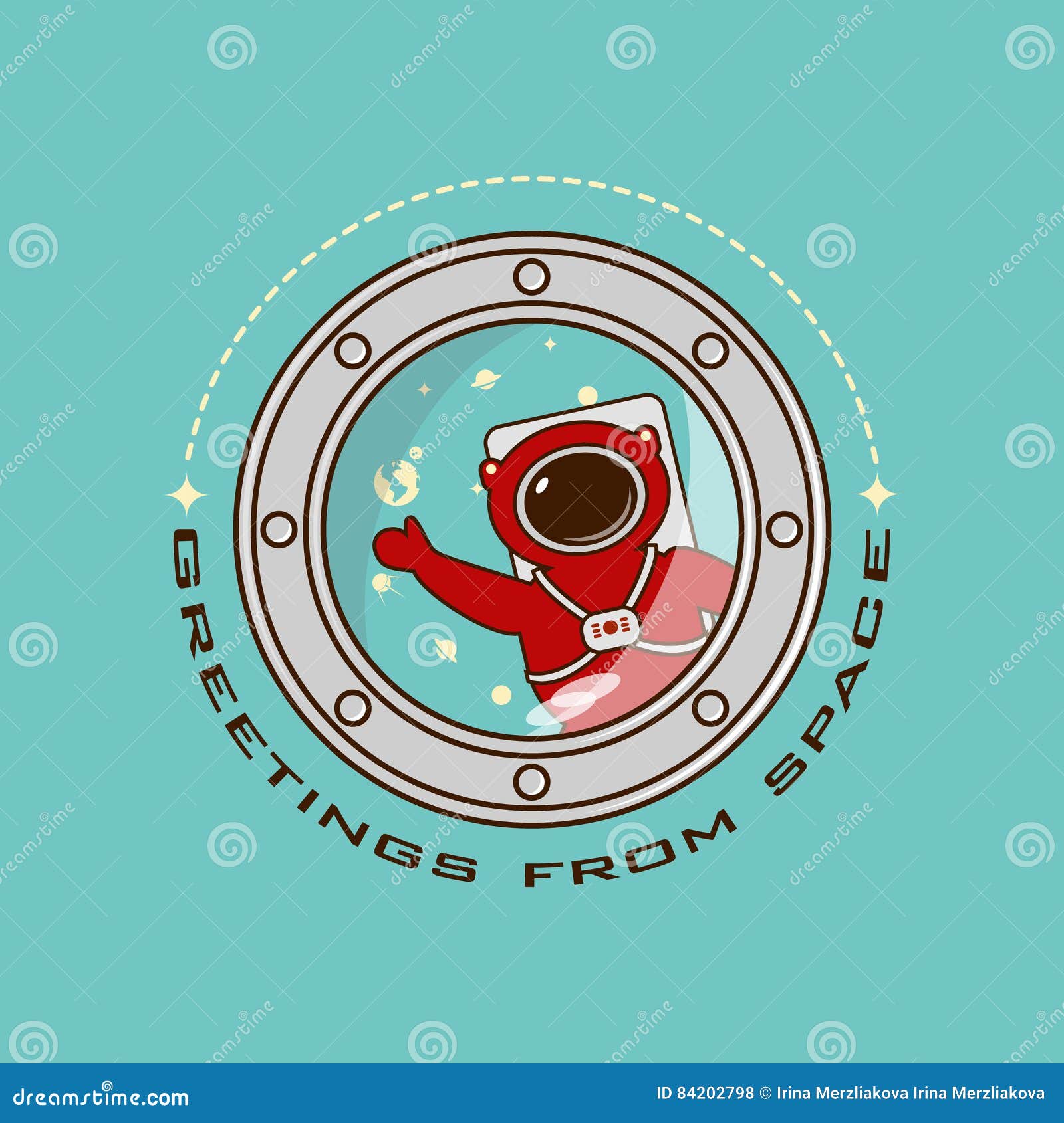 Logos Greeting From Space, Astronaut In Outer Space. Vector Whit ...