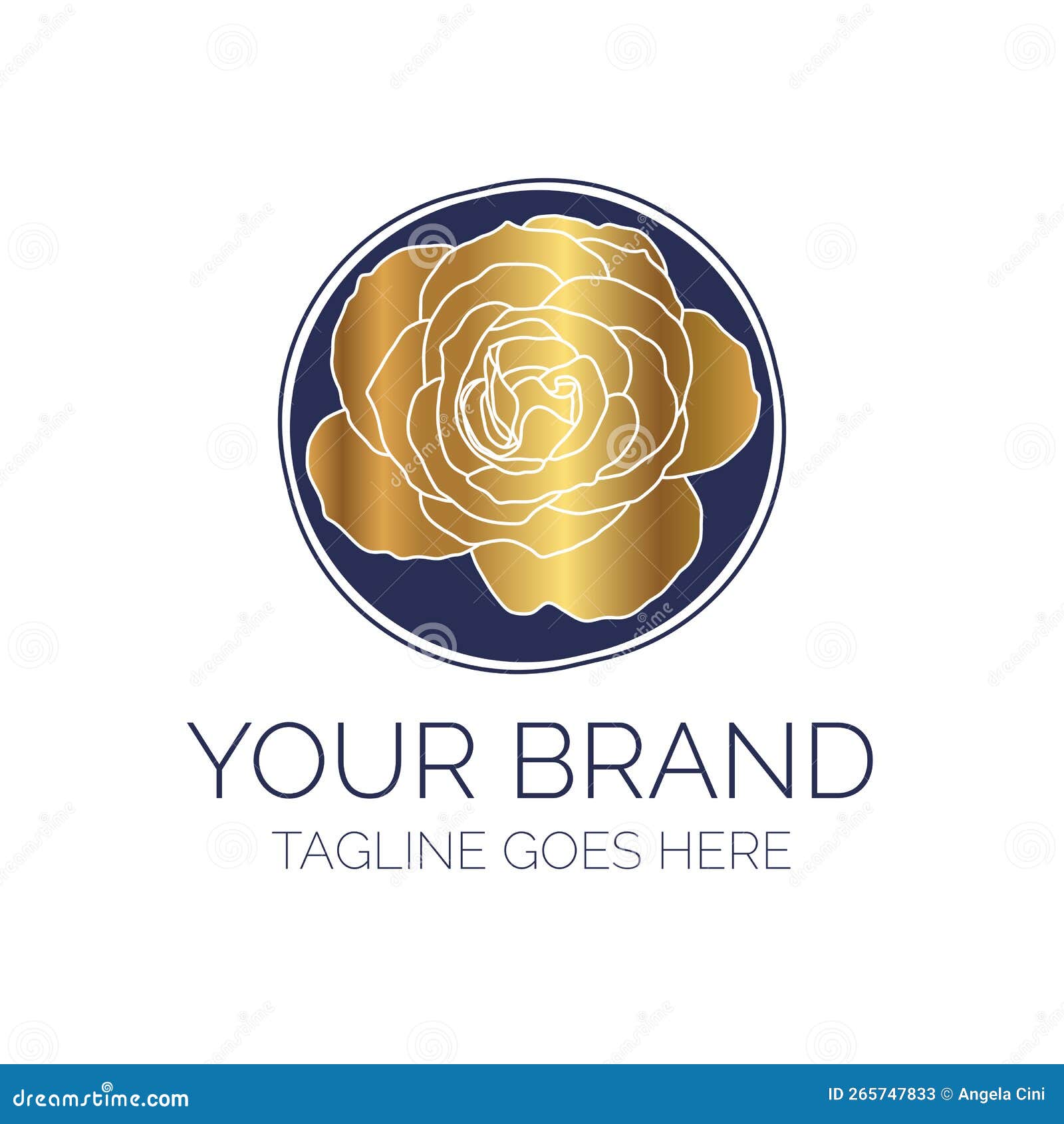 Logotipo Azul Marino Con Flor De Rosa Dorada Ilustración del Vector ...