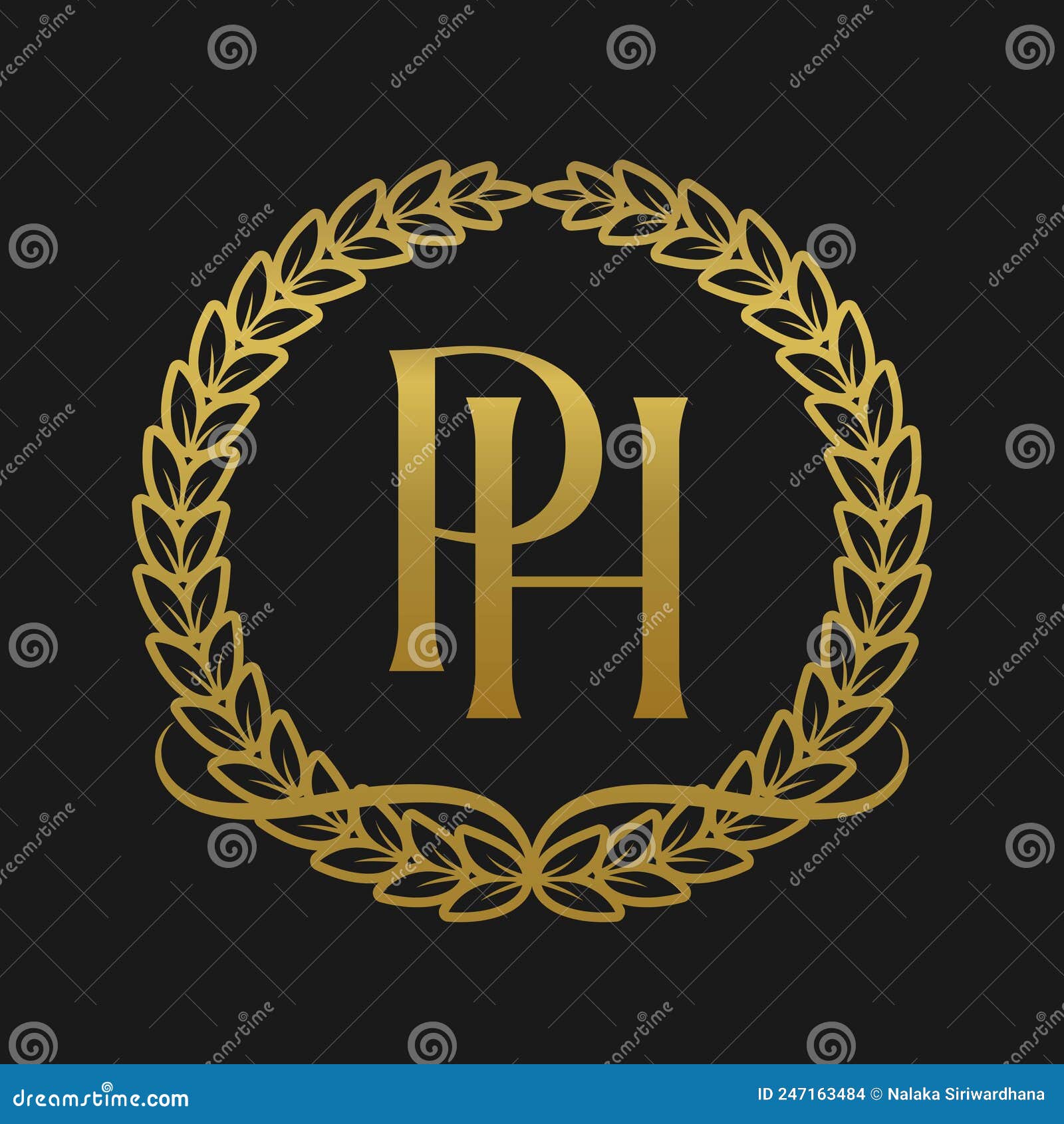 Logotipo Da Letra Ph Com Coroa Dourada. Ilustração do Vetor ...