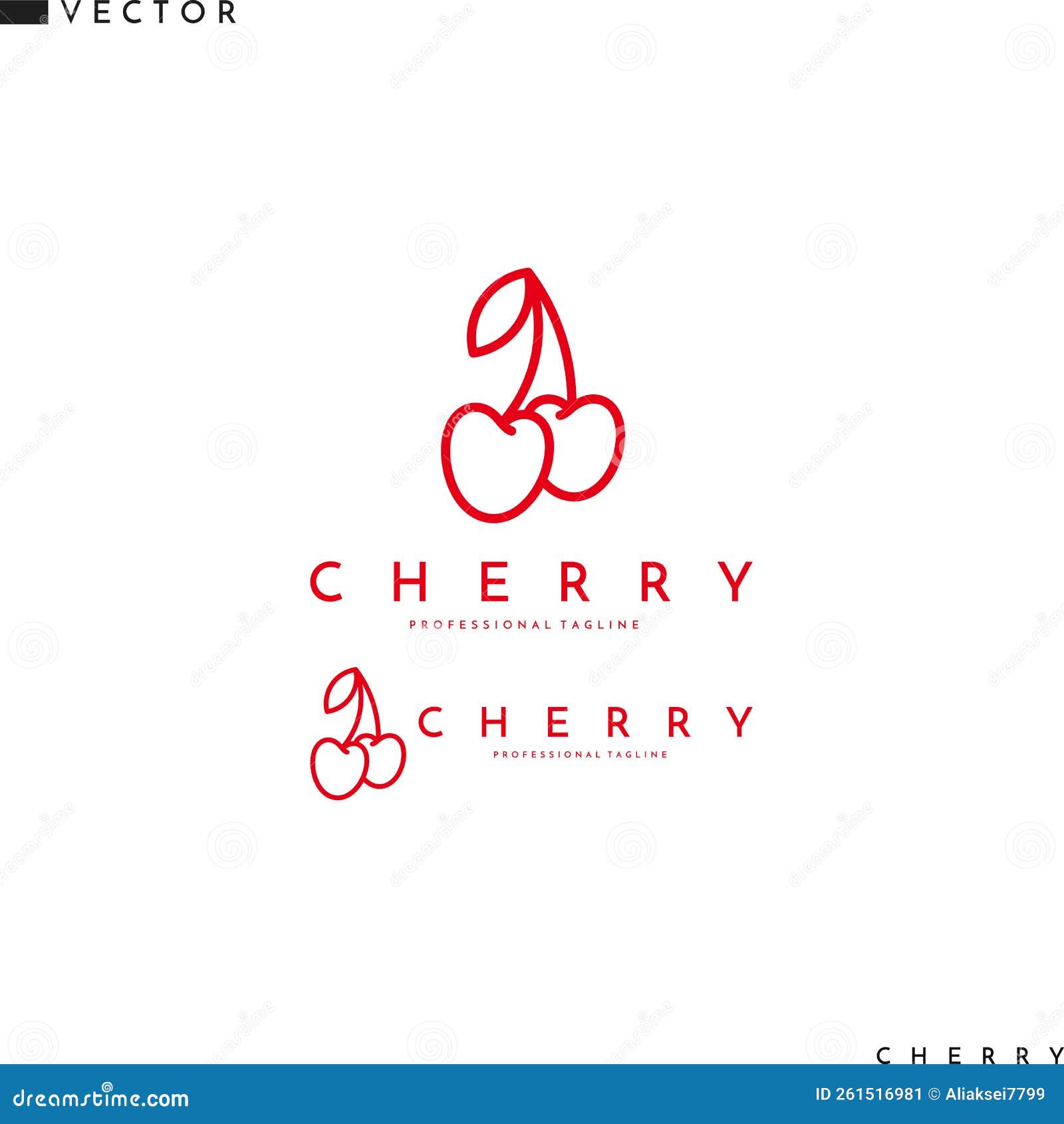Logotipo De Cereza Con Hojas. Estilo De Esquema Ilustración del Vector ...