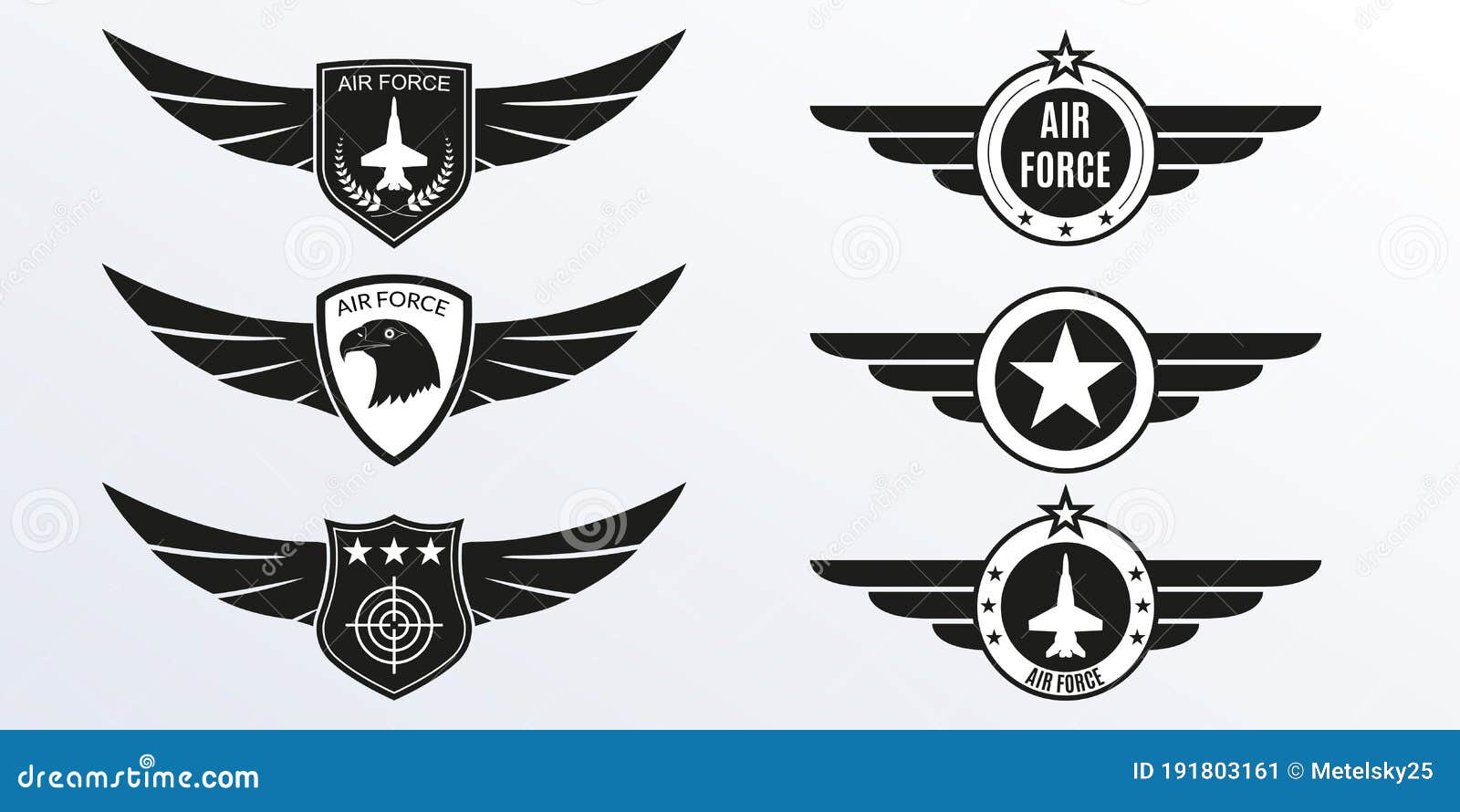 Logotipo De La Fuerza Aérea Con Alas Escudos Y Estrellas Insignias