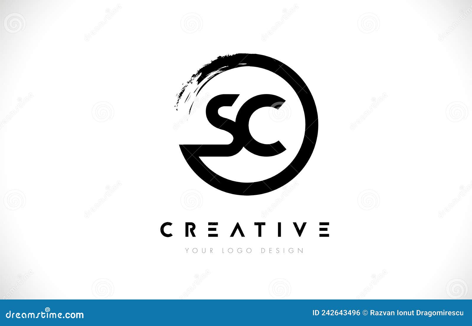 Logotipo De Letra Sc Com Design De Pincel Circular E Fundo Branco ...