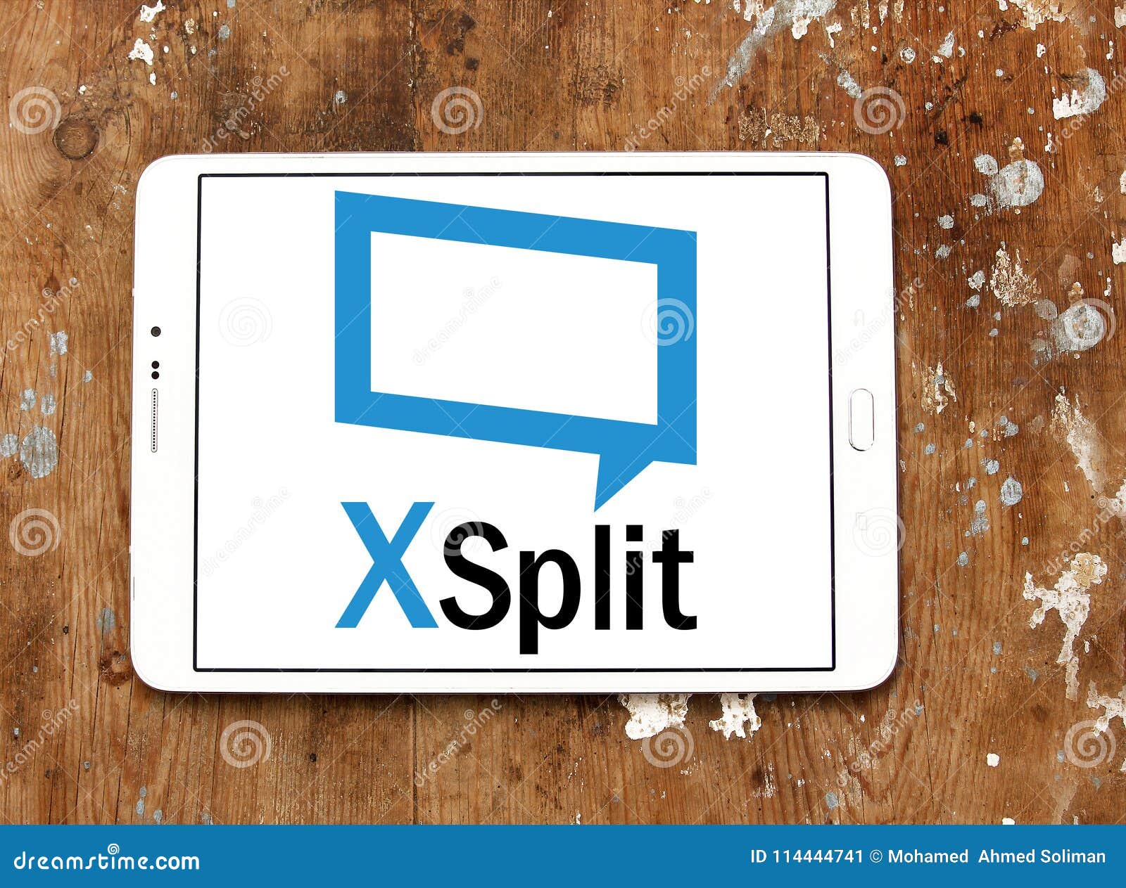 Logotipo del uso de XSplit foto editorial. Imagen de video - 114444741