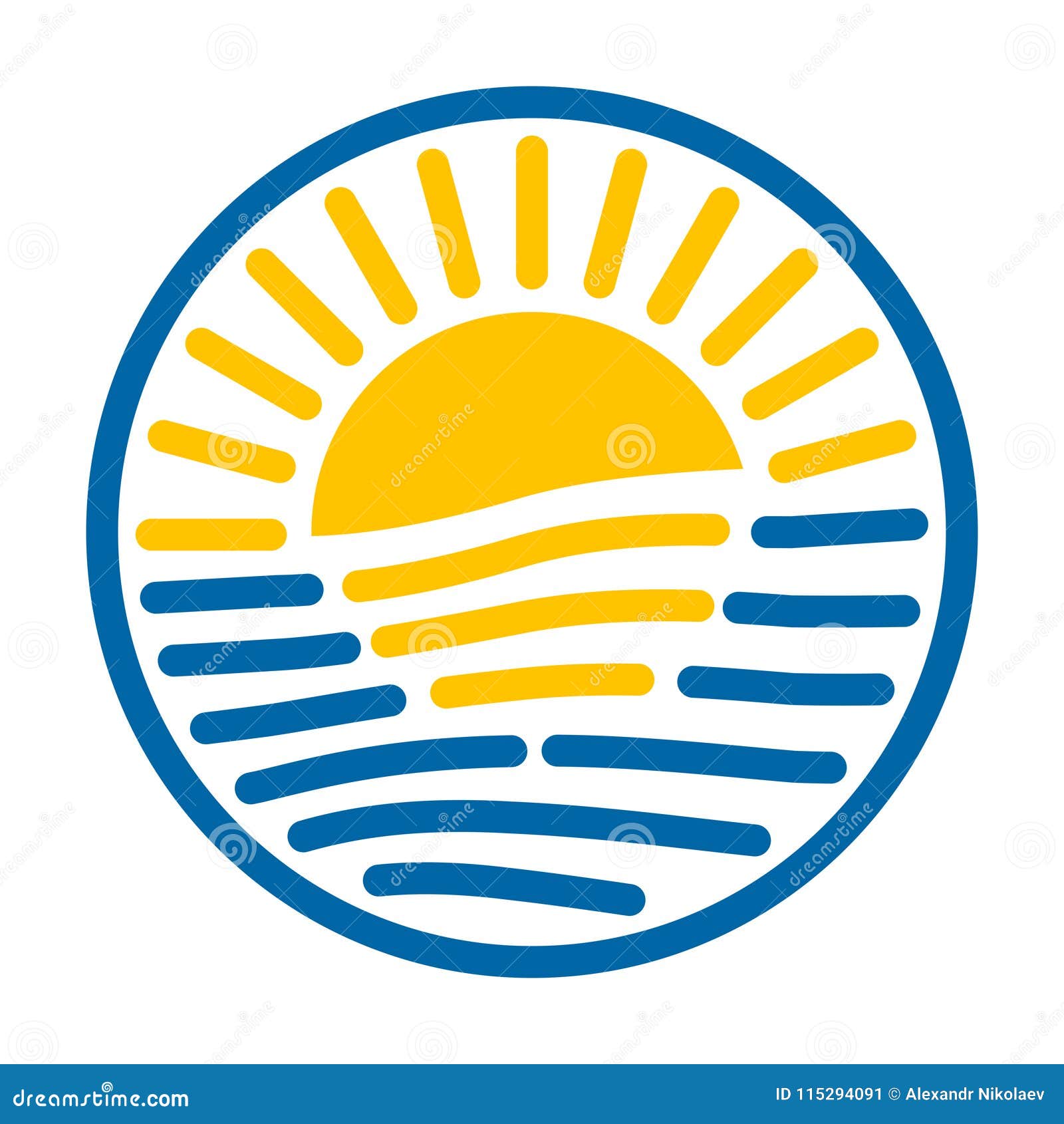 Logotipo redondo Sun y mar ilustración del vector. Ilustración de cubo ...