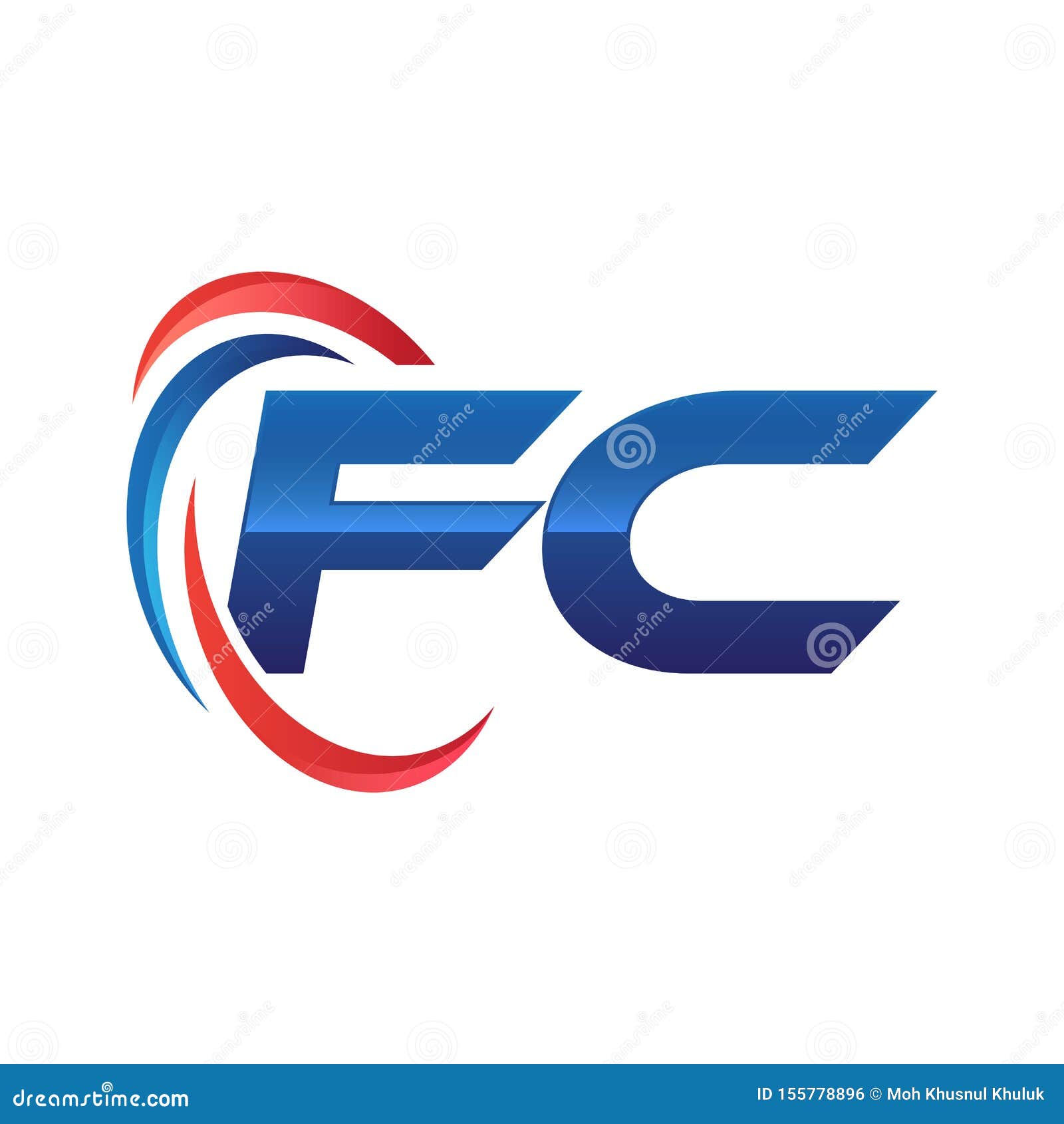 Logotipo Swoosh De La Letra Inicial Fc Rojo Y Azul Ilustración Del