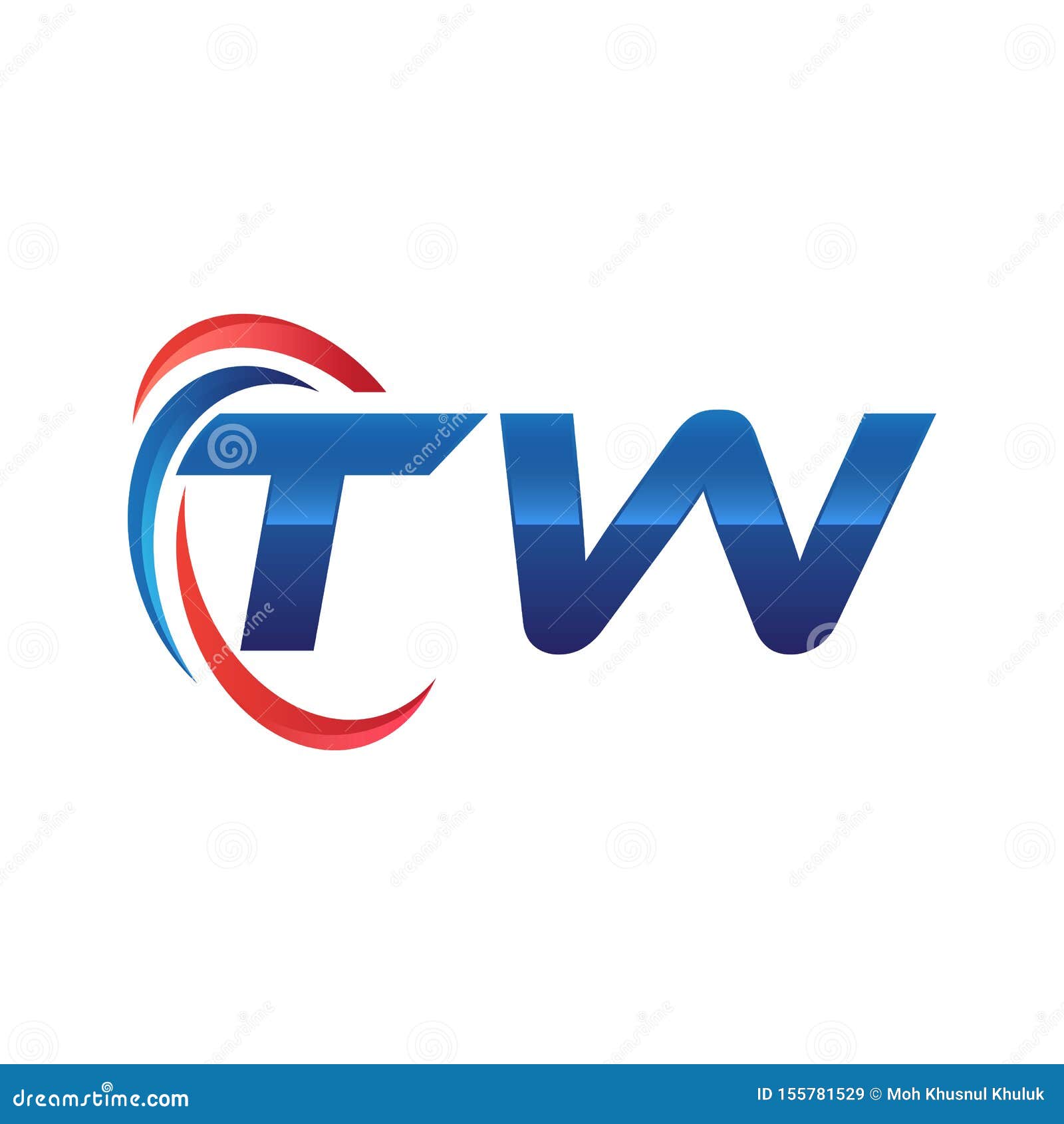Logotipo Swoosh De Tw De La Letra Inicial Rojo Y Azul Ilustración Del