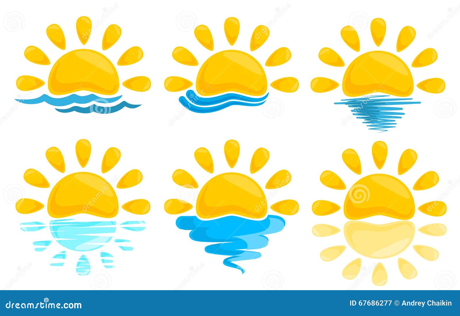 Logotipos de Sun com mar ilustração do vetor. Ilustração de onda - 67686277