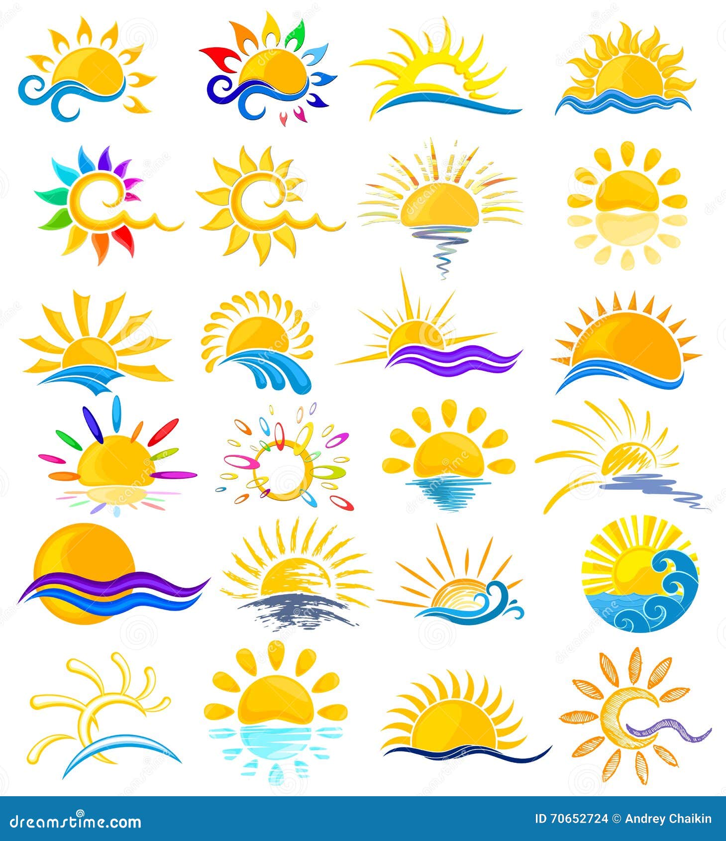 Logotipos de Sun com mar ilustração do vetor. Ilustração de brilhante ...