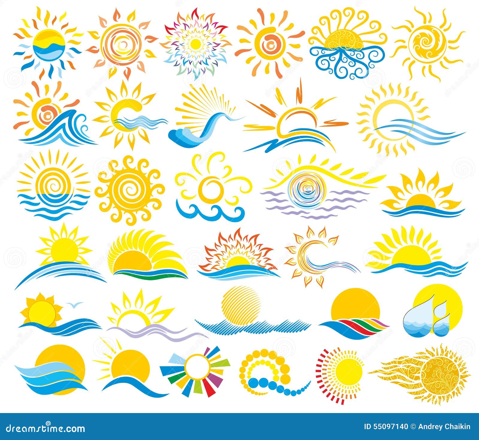 Logotipos de Sun com o mar ilustração do vetor. Ilustração de emblema ...