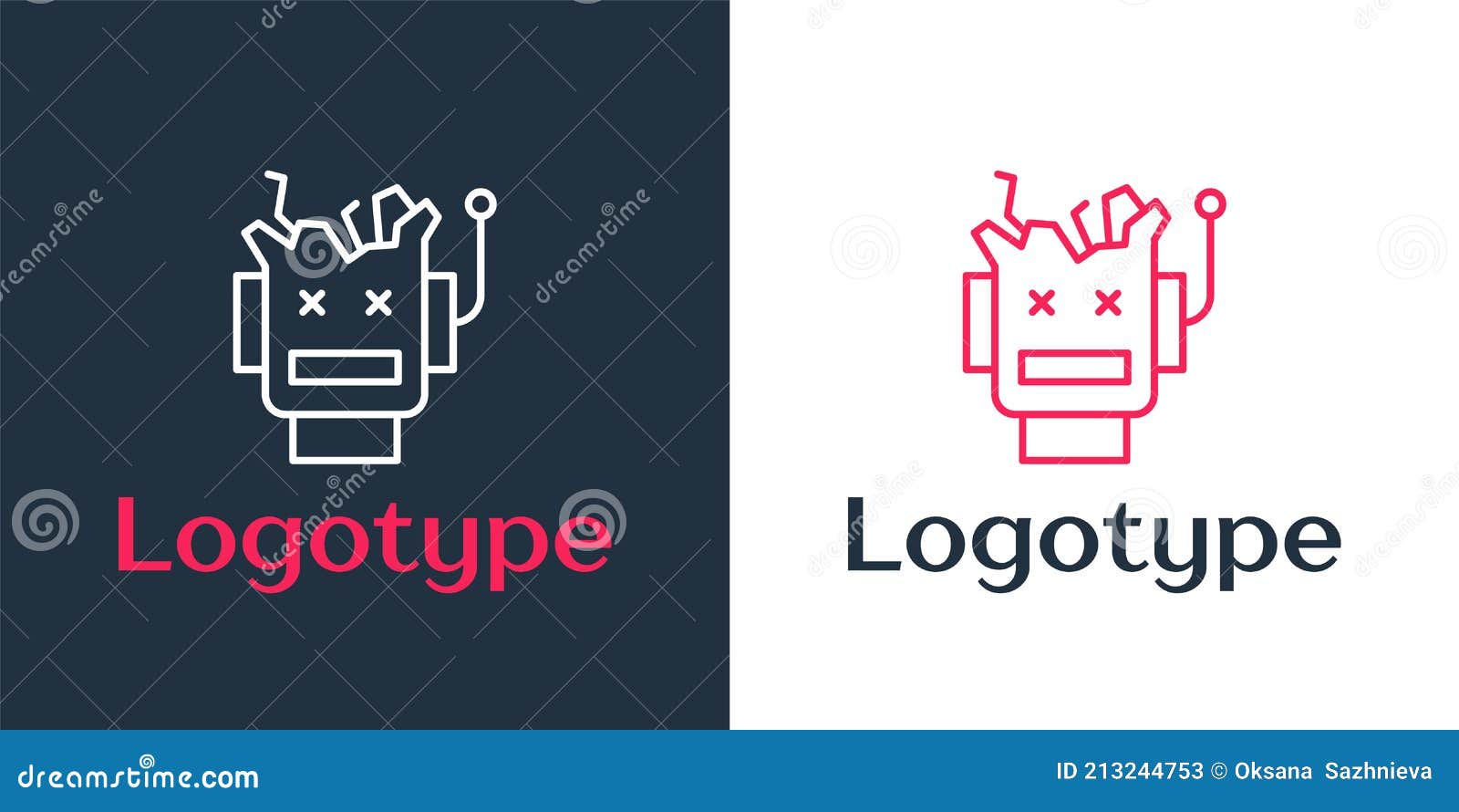 Logotype Line Broken Robot Icon Isolated on White Background ...