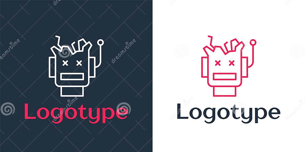Logotype Line Broken Robot Icon Isolated on White Background ...