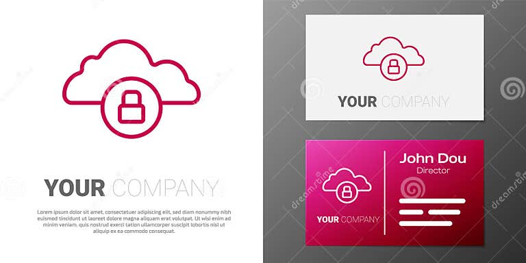 Logotype Line Cloud Computing Lock Icon Isolated on White Background. Security, Safety ...