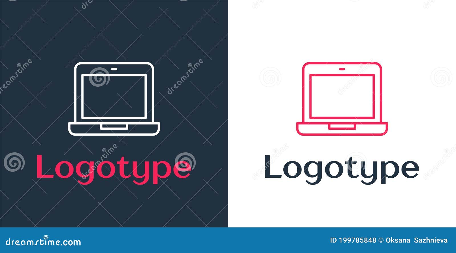 Logotype Line Laptop Icon Isolated on White Background. Computer ...