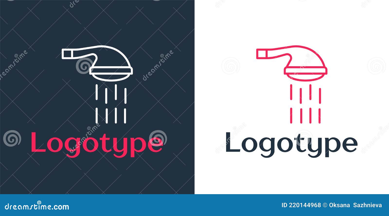 Logotype Line Shower Head with Water Drops Flowing Icon Isolated on ...