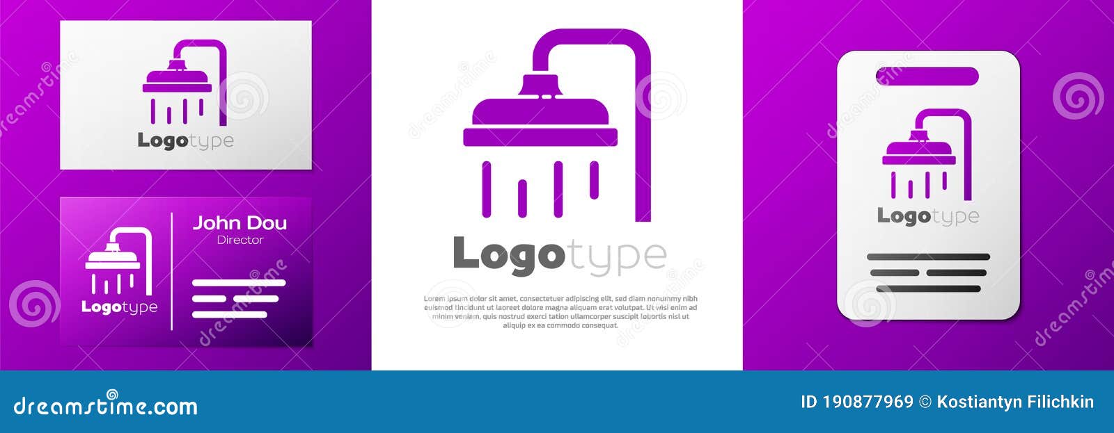 Logotype Shower Head with Water Drops Flowing Icon Isolated on White ...