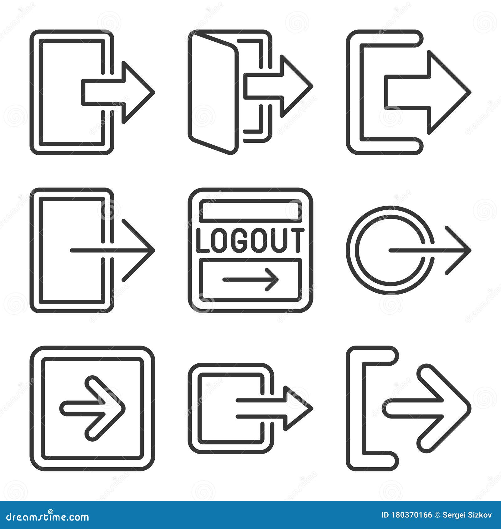 Logout and Exit Arrow Icons Set on White Background. Line Style Vector ...