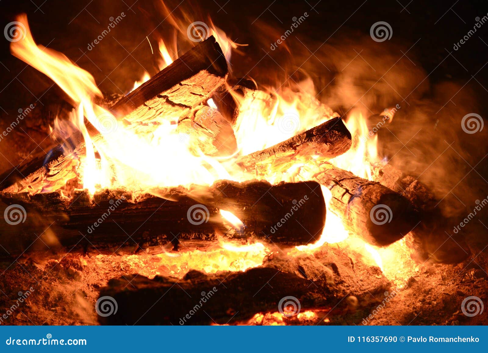 Logs Burning in the Fire at Night, Close-up Stock Photo - Image of burn ...