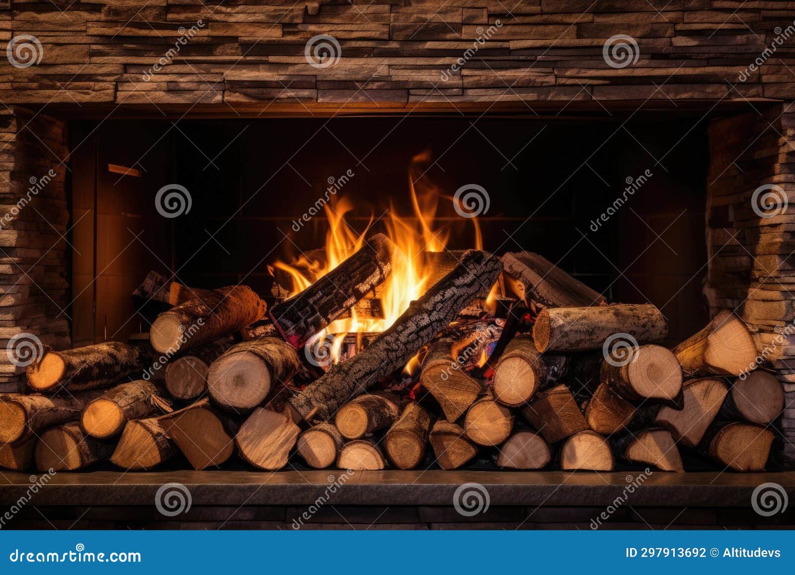 Logs Burning in a Fireplace Stock Photo - Image of hearth, comfort ...