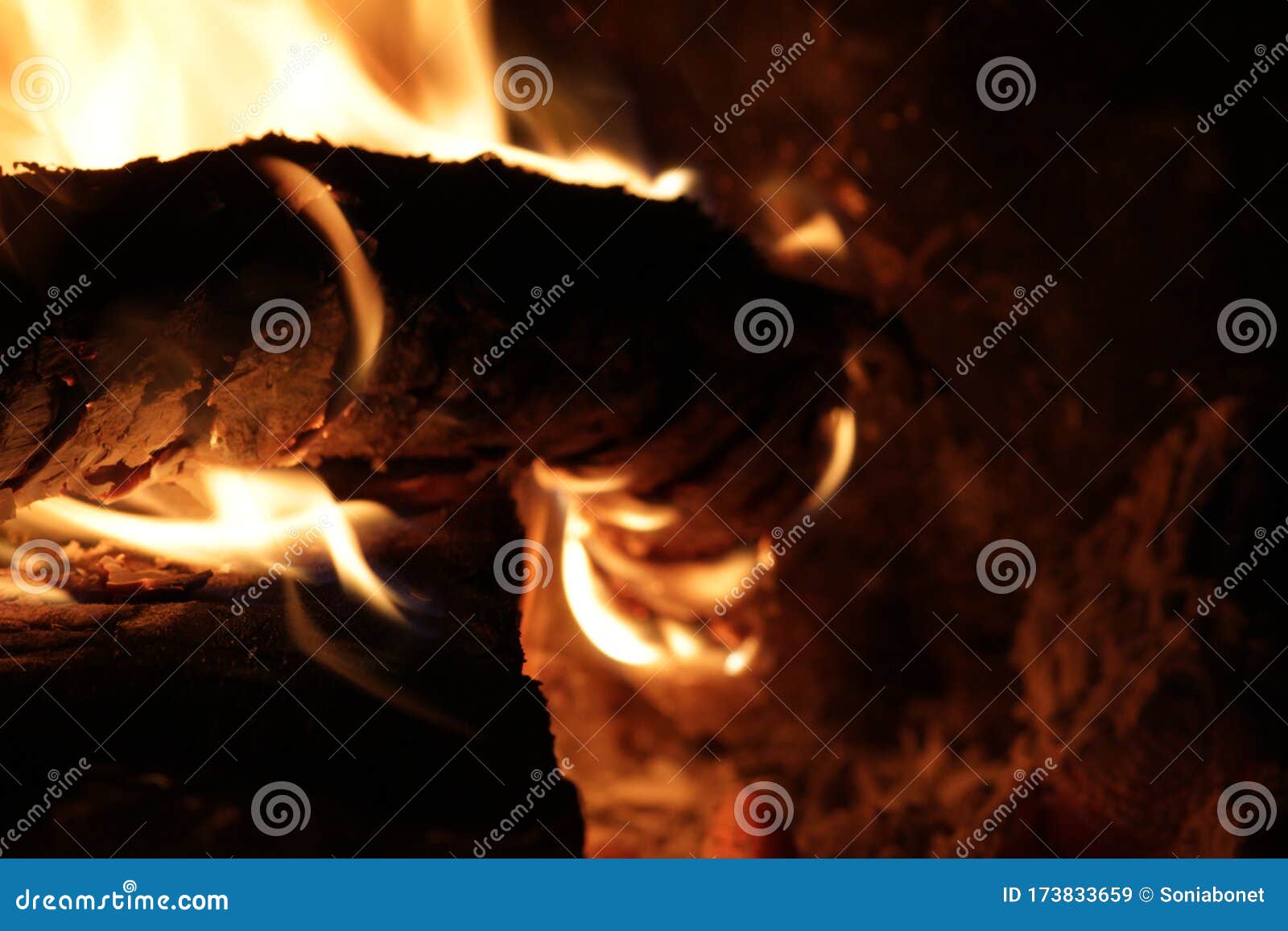 Logs Burning with Flames in a Fireplace Stock Image - Image of black ...