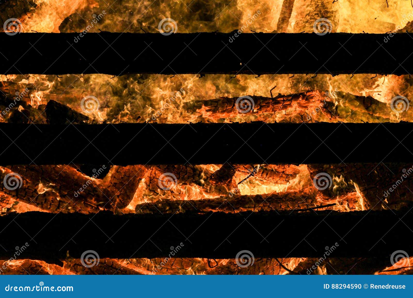 Logs In Fire. Big Huge Traditional Fire Blaze Glow. Background Stock ...