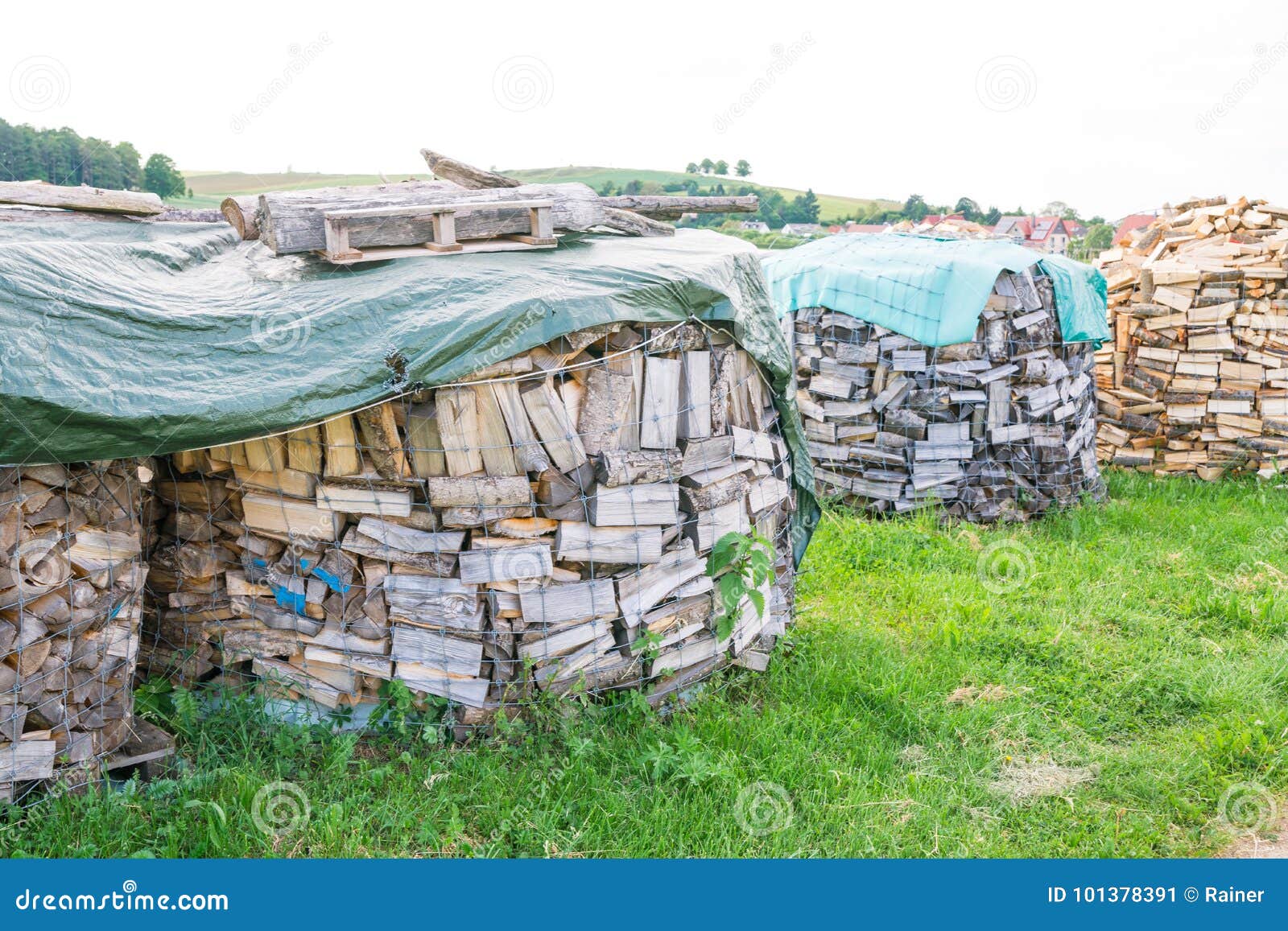 Logs on a lumber yard stock image. Image of supply, plastic - 101378391