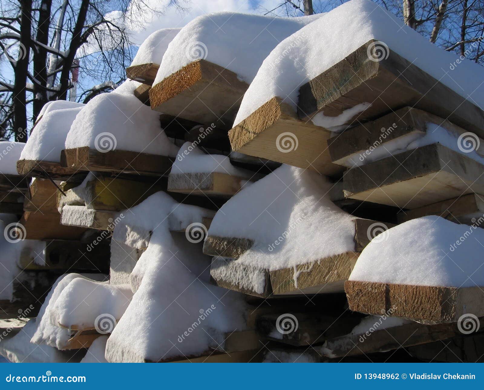Logs in snow stock photo. Image of wood, season, winter - 13948962