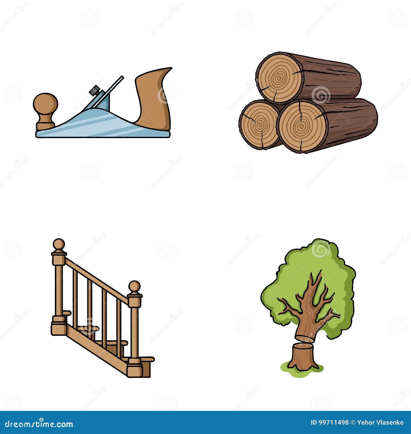 Logs in a Stack, Plane, Tree, Ladder with Handrails. Sawmill and Timber ...