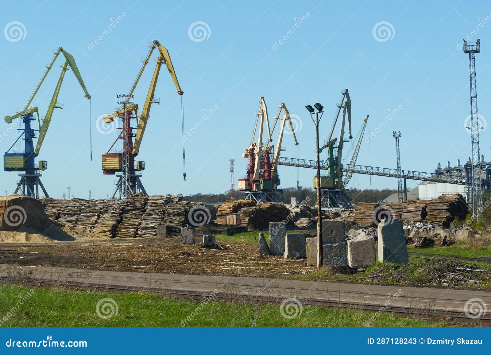 Logs are Stacked in the Port for Loading Onto Ships. Stock Image ...