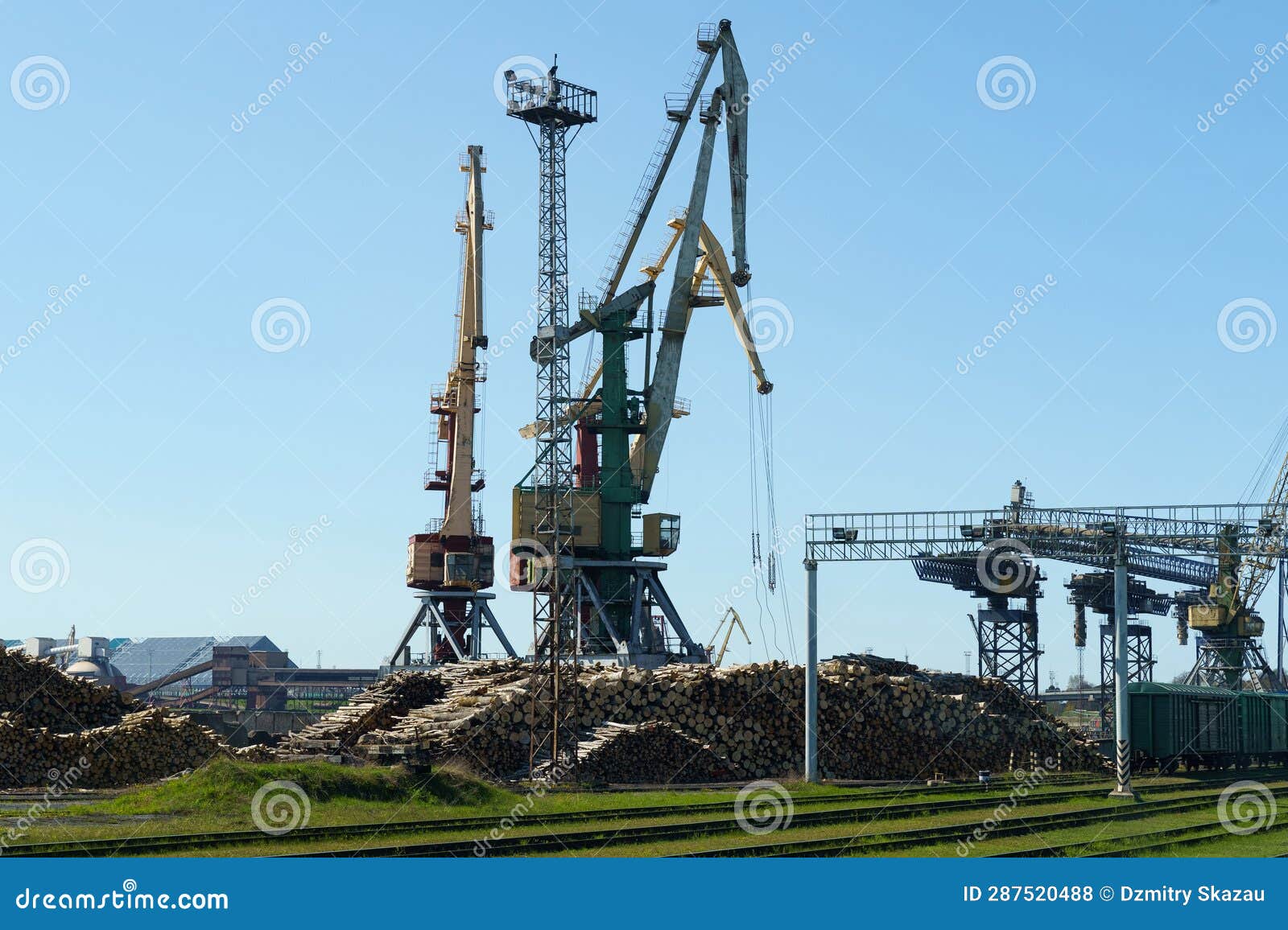 Logs are Stacked in the Port for Loading Onto Ships. Stock Photo ...
