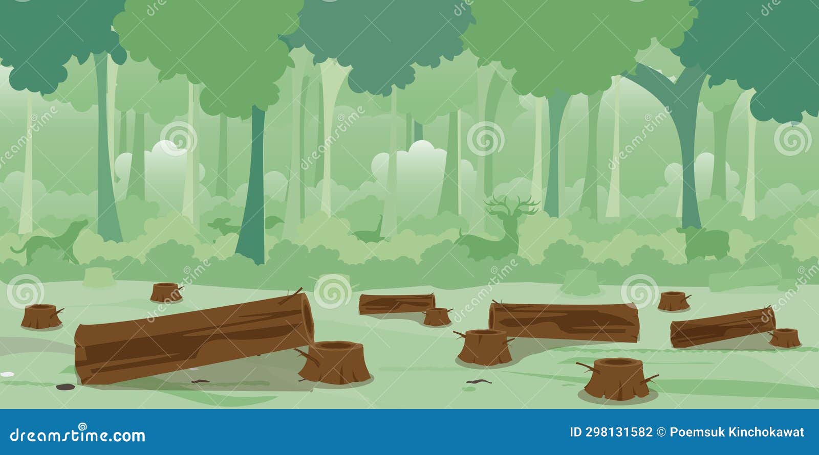 Trees Stump And Deforestation Background Cartoon Vector | CartoonDealer ...