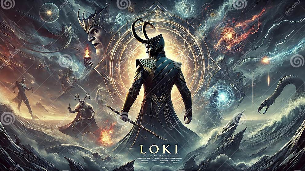 Loki from the Back, Norse Trickster God in Dramatic Setting Stock ...