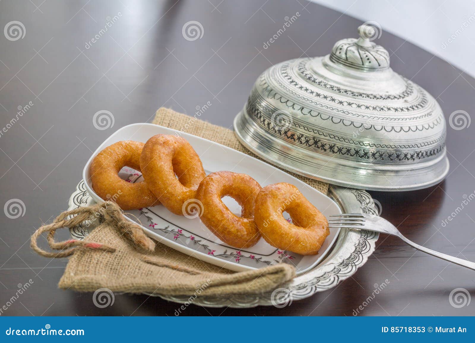 Lokma Turkish Donuts in Vintage Plates. Stock Image - Image of flavor ...
