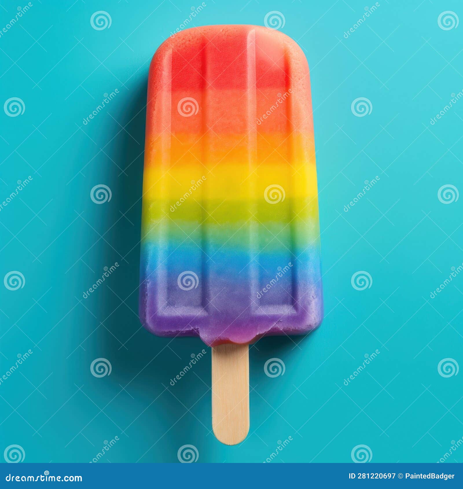 Rainbow Colored Icelolly, Plain Blue Background Stock Illustration ...