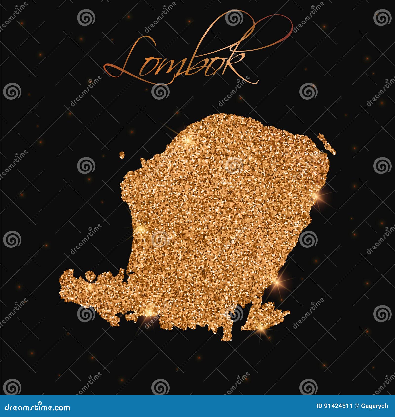 Lombok Map Filled with Golden Glitter. Stock Vector - Illustration of ...