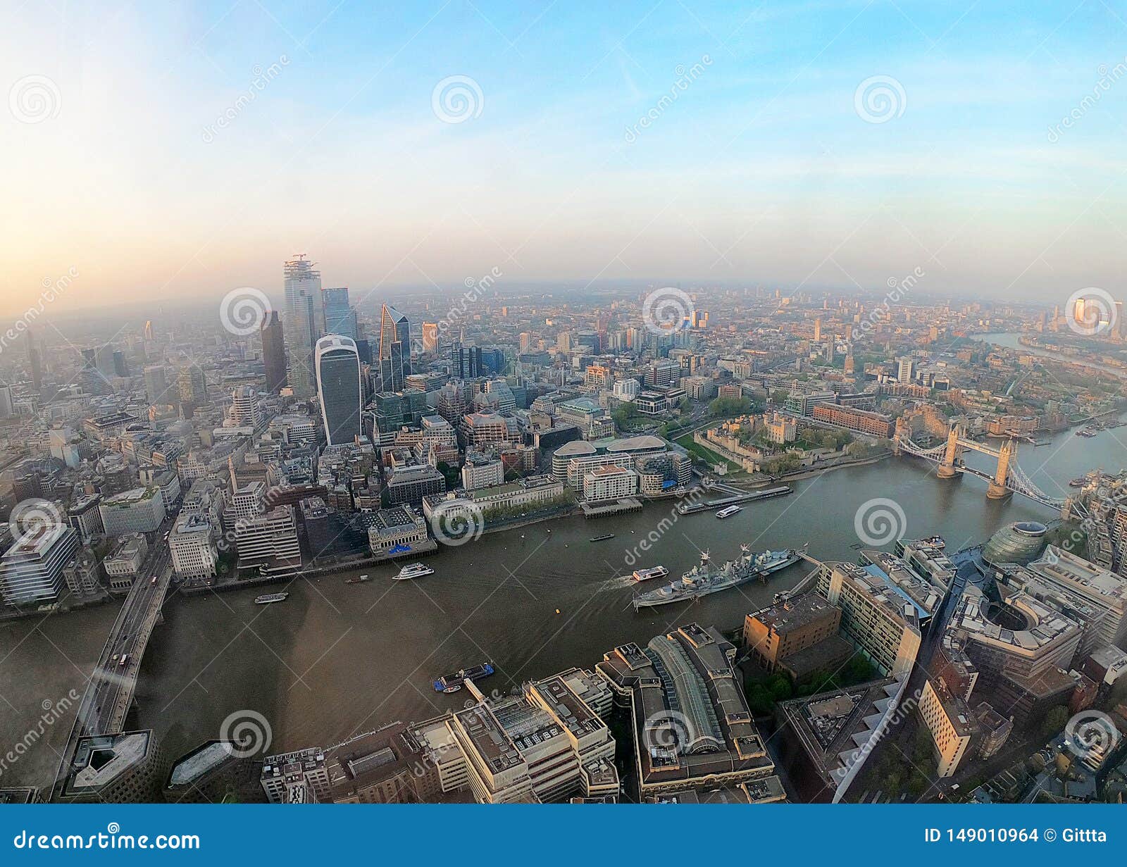London from Above with River Thames Stock Photo - Image of river, break ...