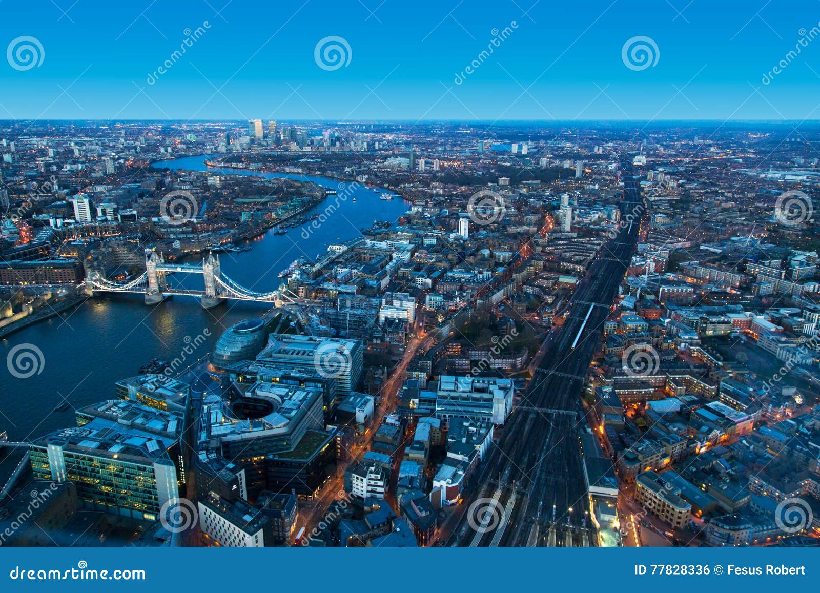 London Aerial View with Tower Bridge Stock Photo - Image of blue, night ...