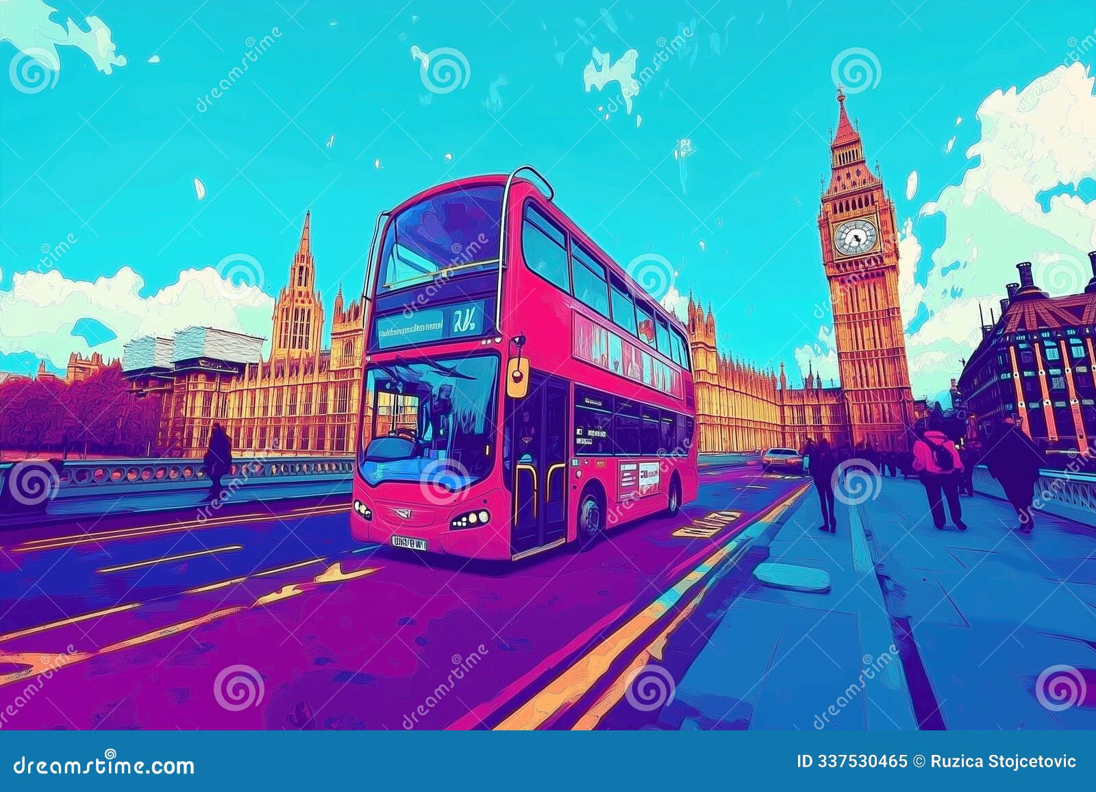 London Big Ben Tower and Bus Illustration Ai Illustration Stock ...