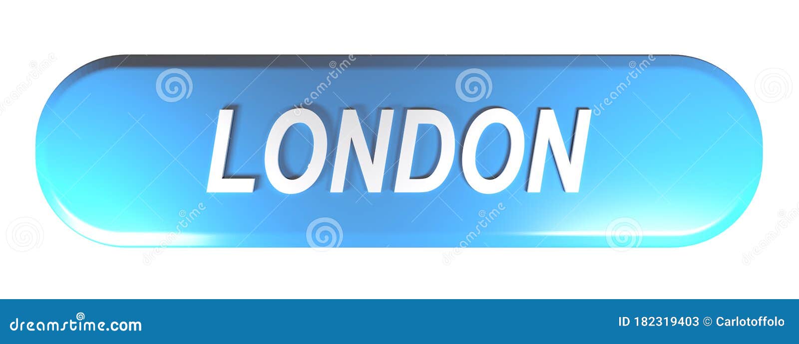 LONDON Blue Rounded Rectangle Push Button - 3D Rendering Illustration ...