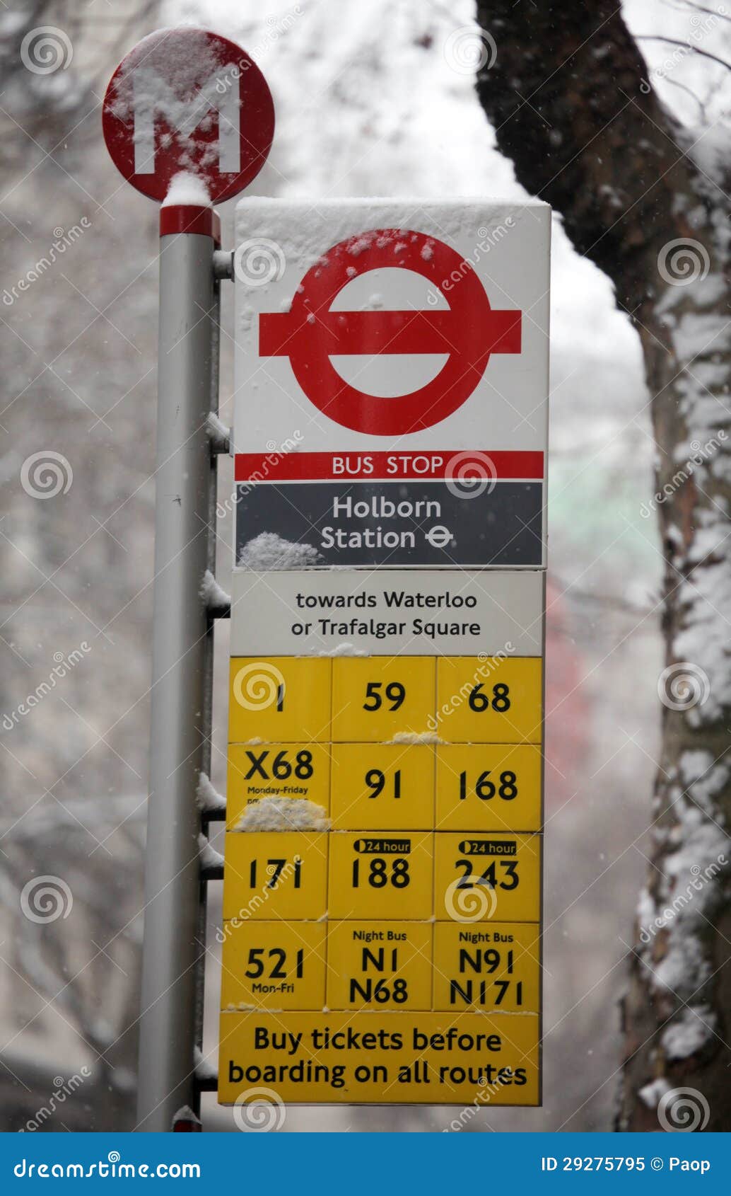 London Bus Stop in the Snow Editorial Image - Image of buses, board ...