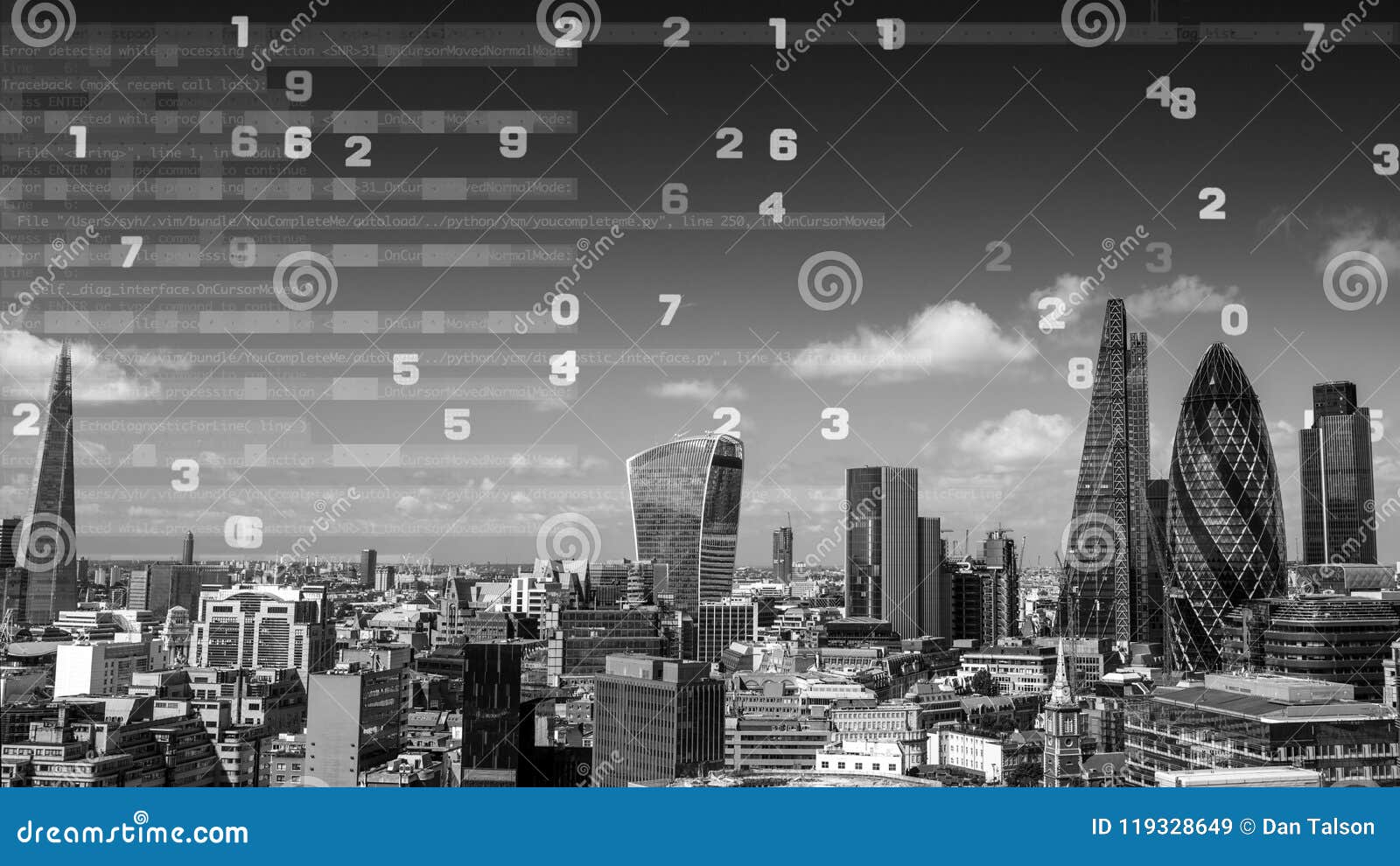 London Skyline and Data Code Stock Image - Image of gherkin, banking ...