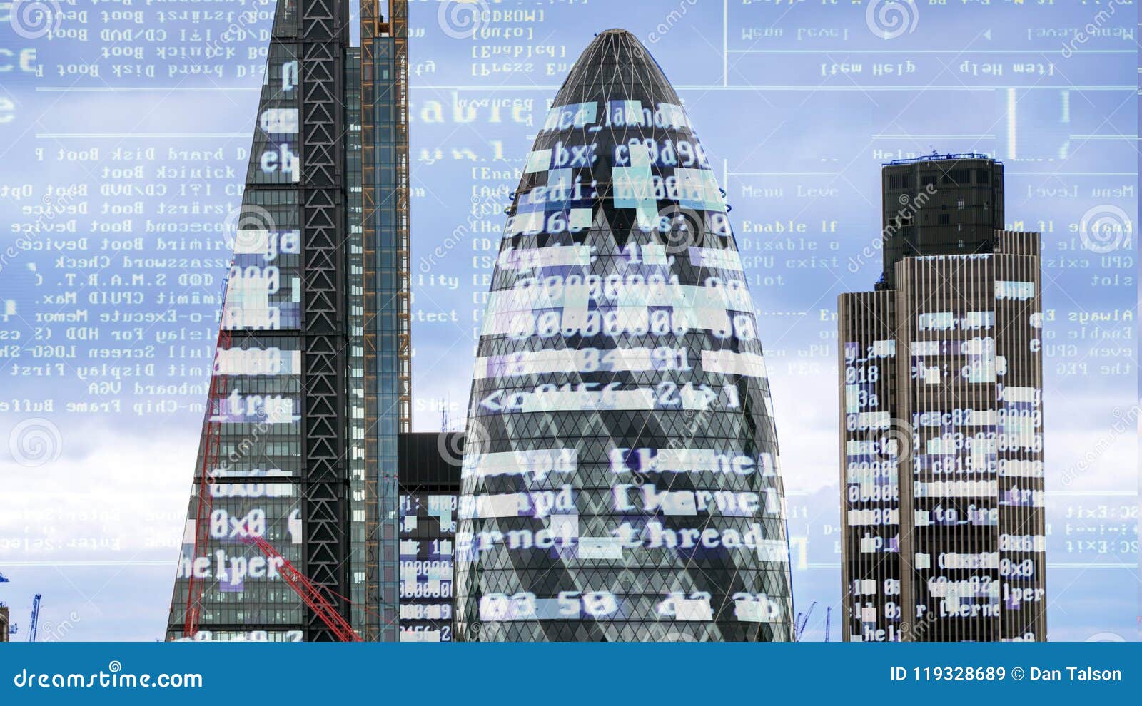 London Skyline and Data Code Stock Image - Image of brother ...