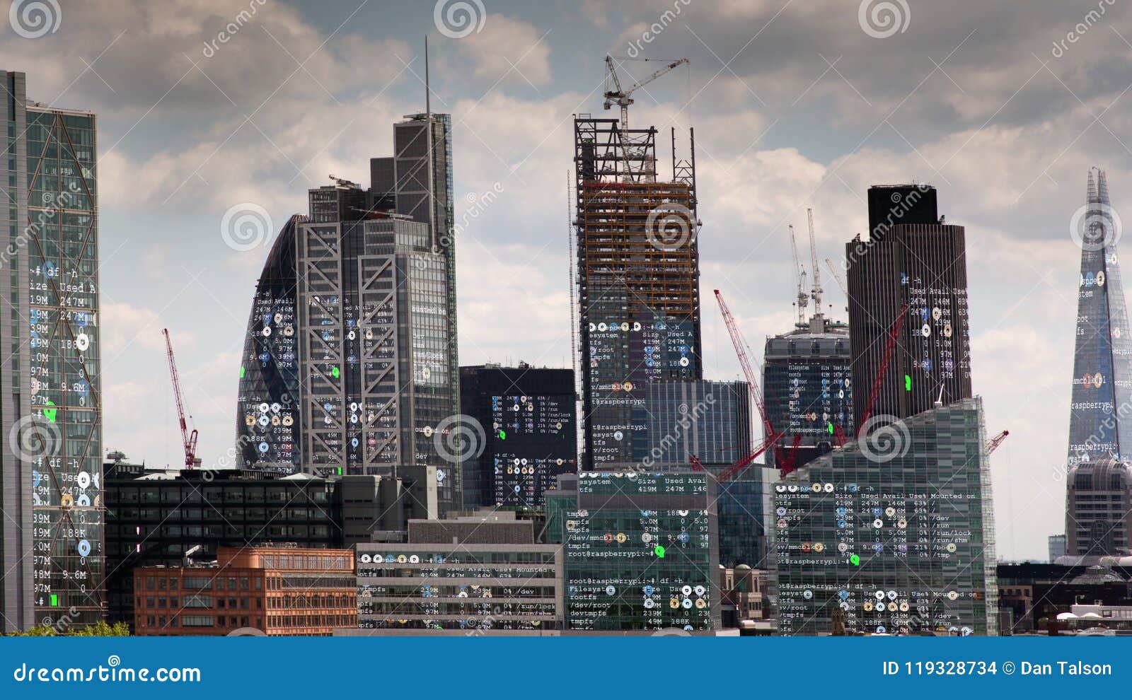 London Skyline and Data Code Stock Photo - Image of global, city: 119328734