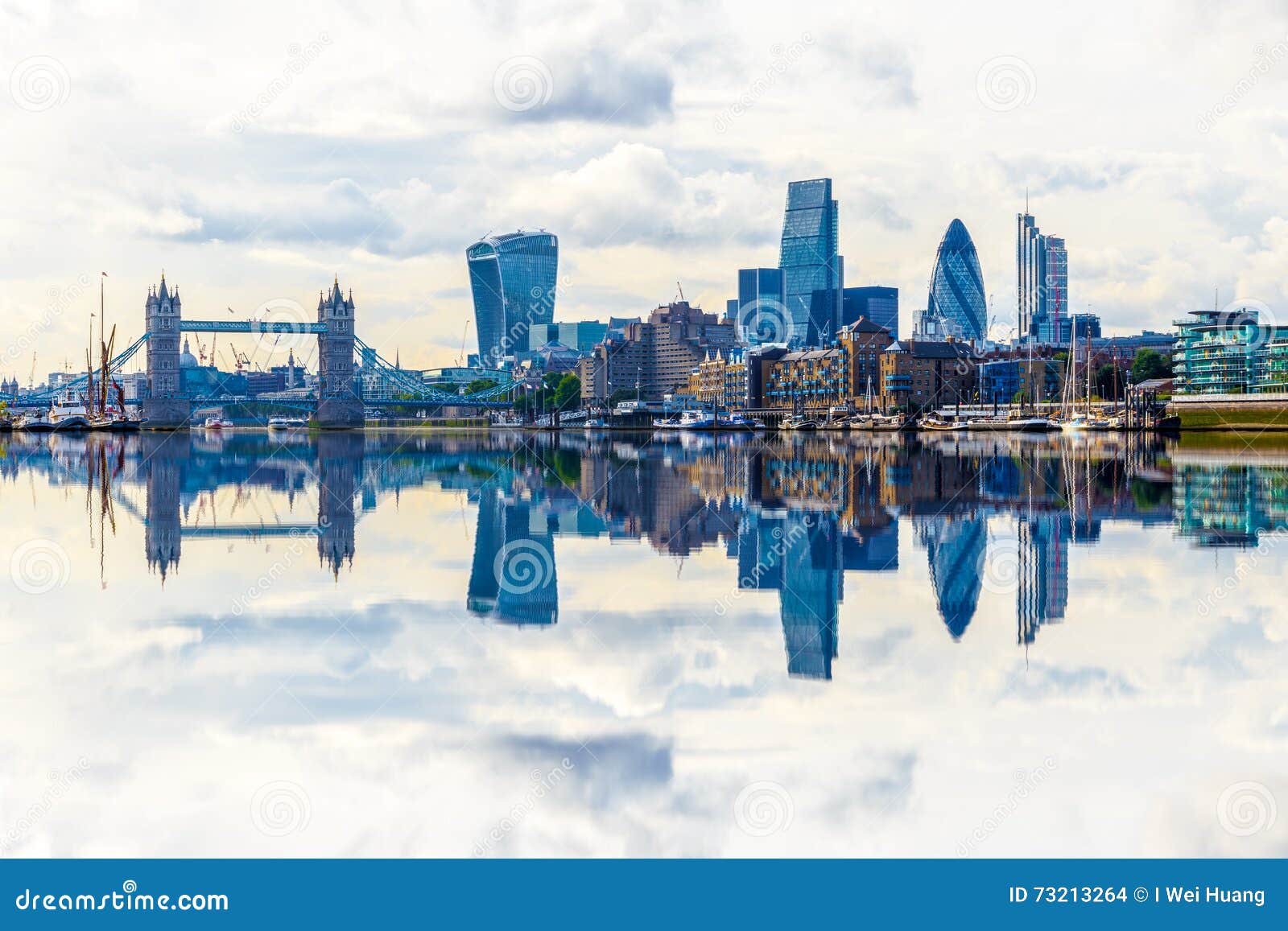 London Cityscape with Reflection from Thames Stock Photo - Image of ...